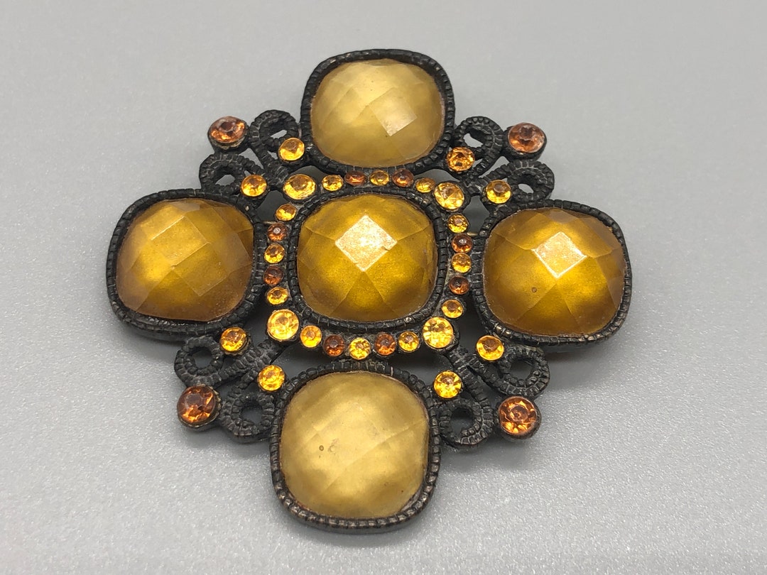 Vintage Silver Tone Caramel Cross Brooch Vintage Silver Tone Cross ...