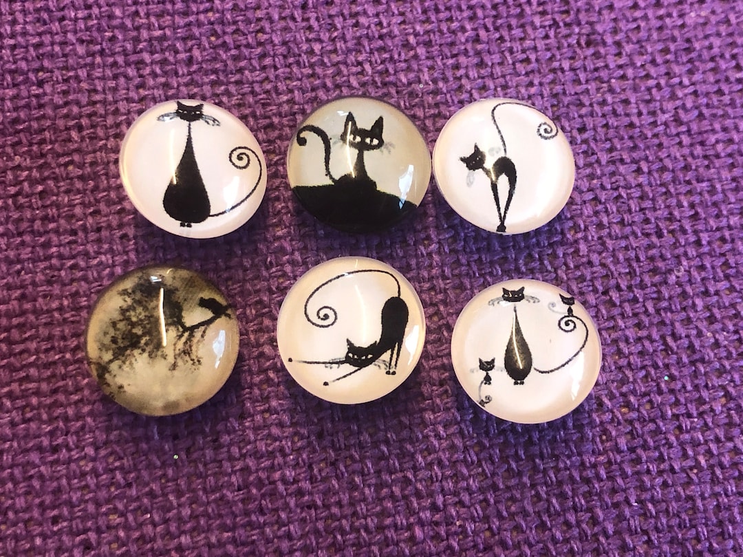 Black and White Cat Pins | Round Cat Pushpins | Round Cat Tacks | Cork ...