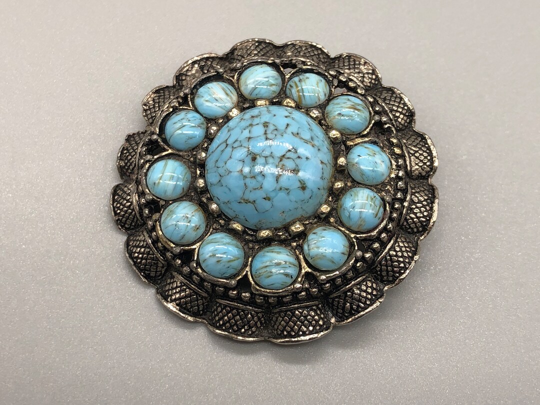 Vintage Silver Tone Blue Stone Brooch Vintage Silver Tone Blue Cluster ...