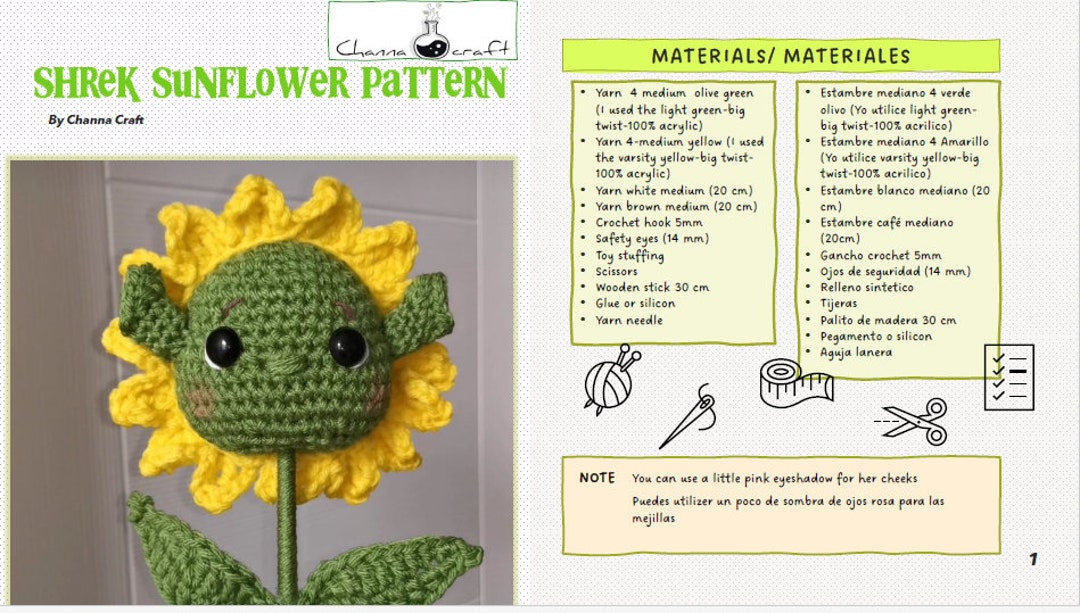 Pattern Shrek Sunflower - Etsy