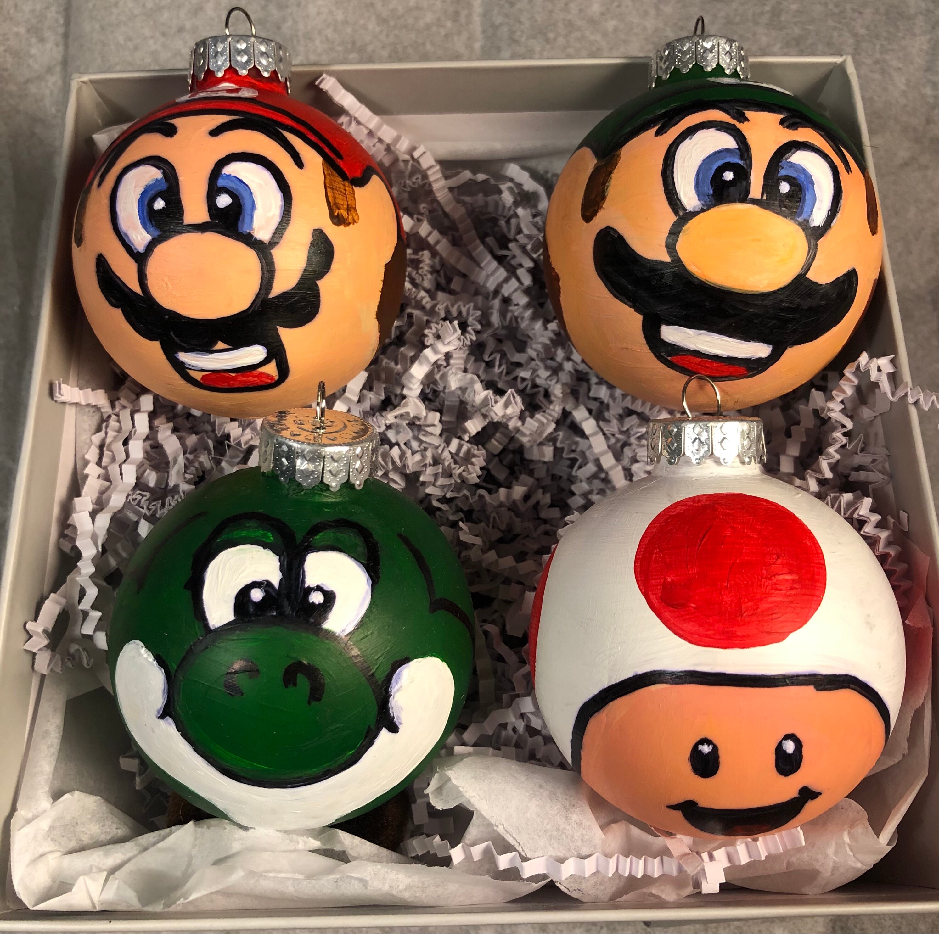 Set of 4 Inspired Mario Bros Ornaments. Hand Painted Completely Design ...
