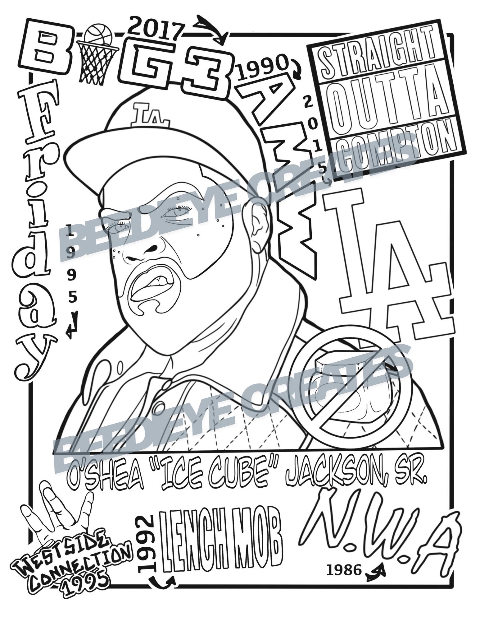 West Coast Hip Hop Coloring Pages: Hand-drawn 80s-90s Rap | ICE CUBE - Etsy