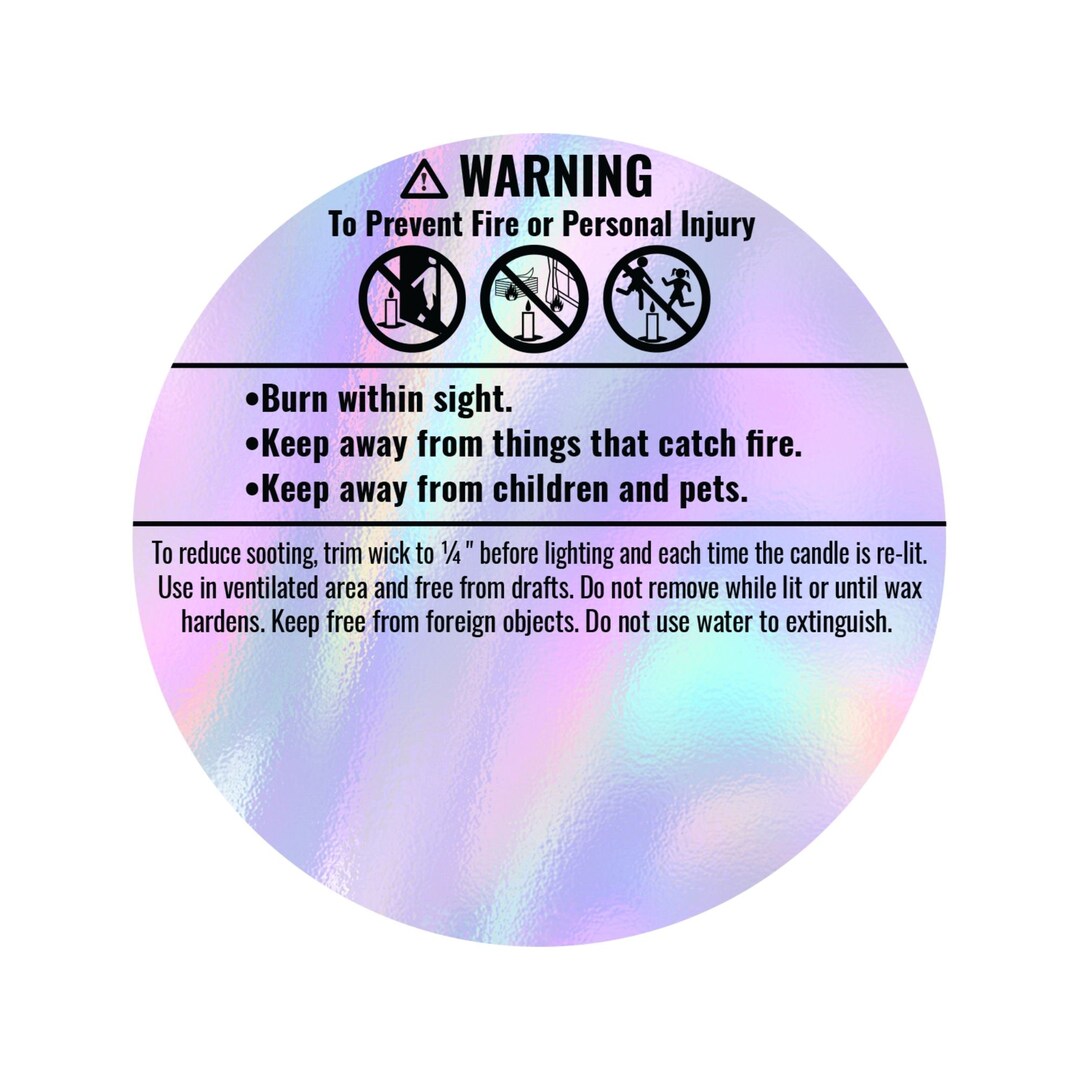 CANDLE Care, Candle WARNING LABEL, Care Instructions, Iridescent ...