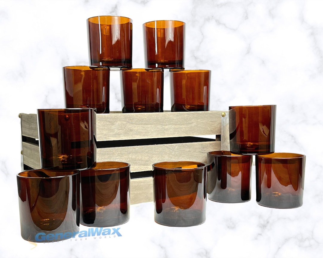 12-PACK 9.5oz. Amber Candle Jars, Glass Candle Vessels, Bulk Candle ...