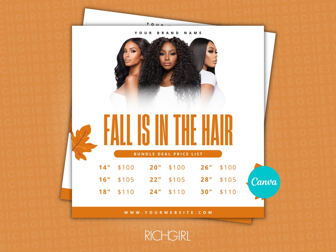 DIY Fall Hair Sale Flyer, Bundle Deals, Hair Extensions Wig Flyer ...
