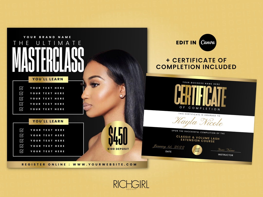 DIY Master Class Flyer, Lash Extension Training Course, Certificate of ...
