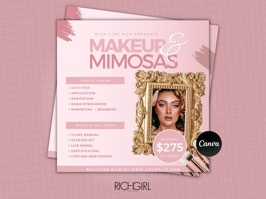 DIY Makeup Class Flyer, MUA Training, Mimosas Brunch Flyer, Hair ...