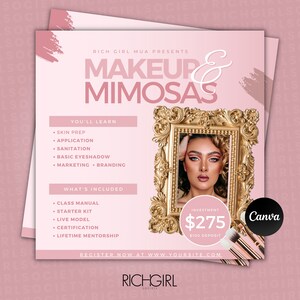 DIY Makeup Class Flyer, MUA Training, Mimosas Brunch Flyer, Hair ...