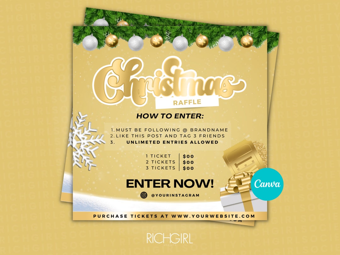 DIY Christmas Raffle Flyer, Holiday Giveaway, Gold Flyer, Hair, Lashes ...