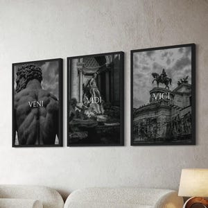 Veni Vidi Vici Wall Art Set - Ancient Rome Decor, Inspirational Black and White Prints, 3-piece ...
