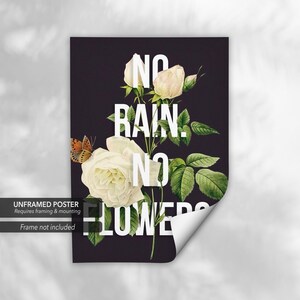 No Rain No Flowers Motivational Canvas Wall Art / Poster Print ...