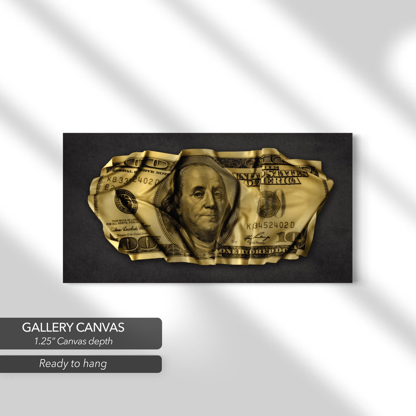 Crumpled 100 Gold Dollar Bill: Canvas Wall Art/poster Print ...