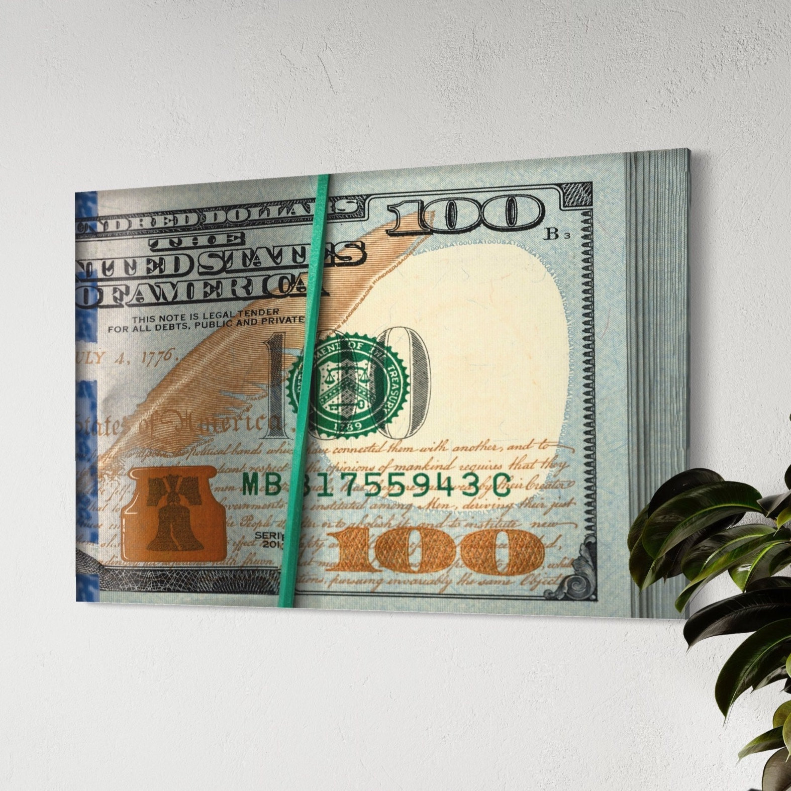 Rubberband 100 Dollars One Hundred Dollar Bill Canvas Wall Art ...
