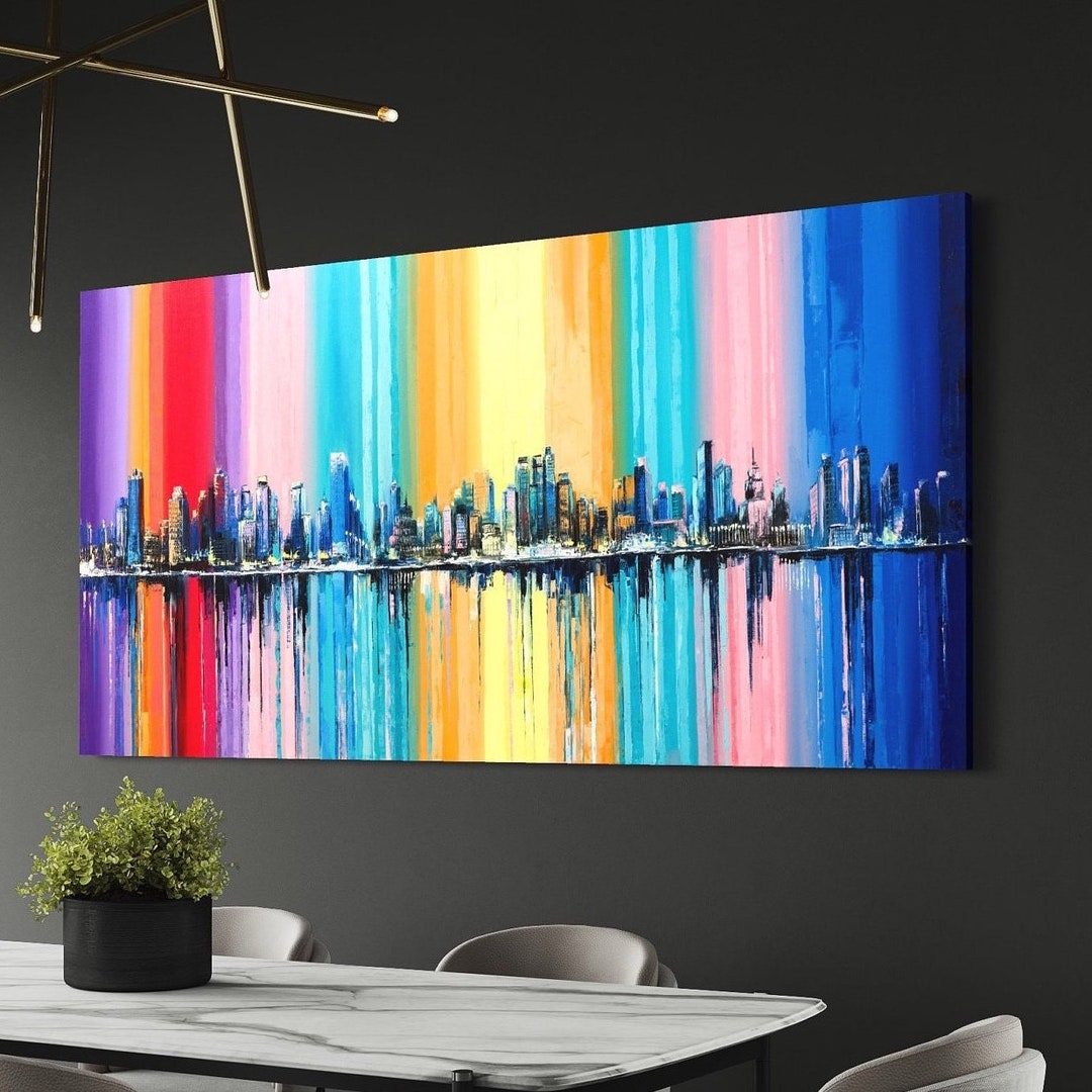 Abstract City Skyline Canvas Wall Art | Big City Life Extra Large ...