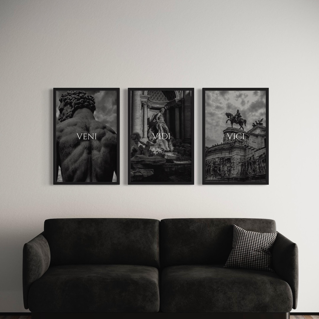 Veni Vidi Vici Wall Art Set Ancient Rome Decor, Inspirational Black and White Prints, 3-piece ...