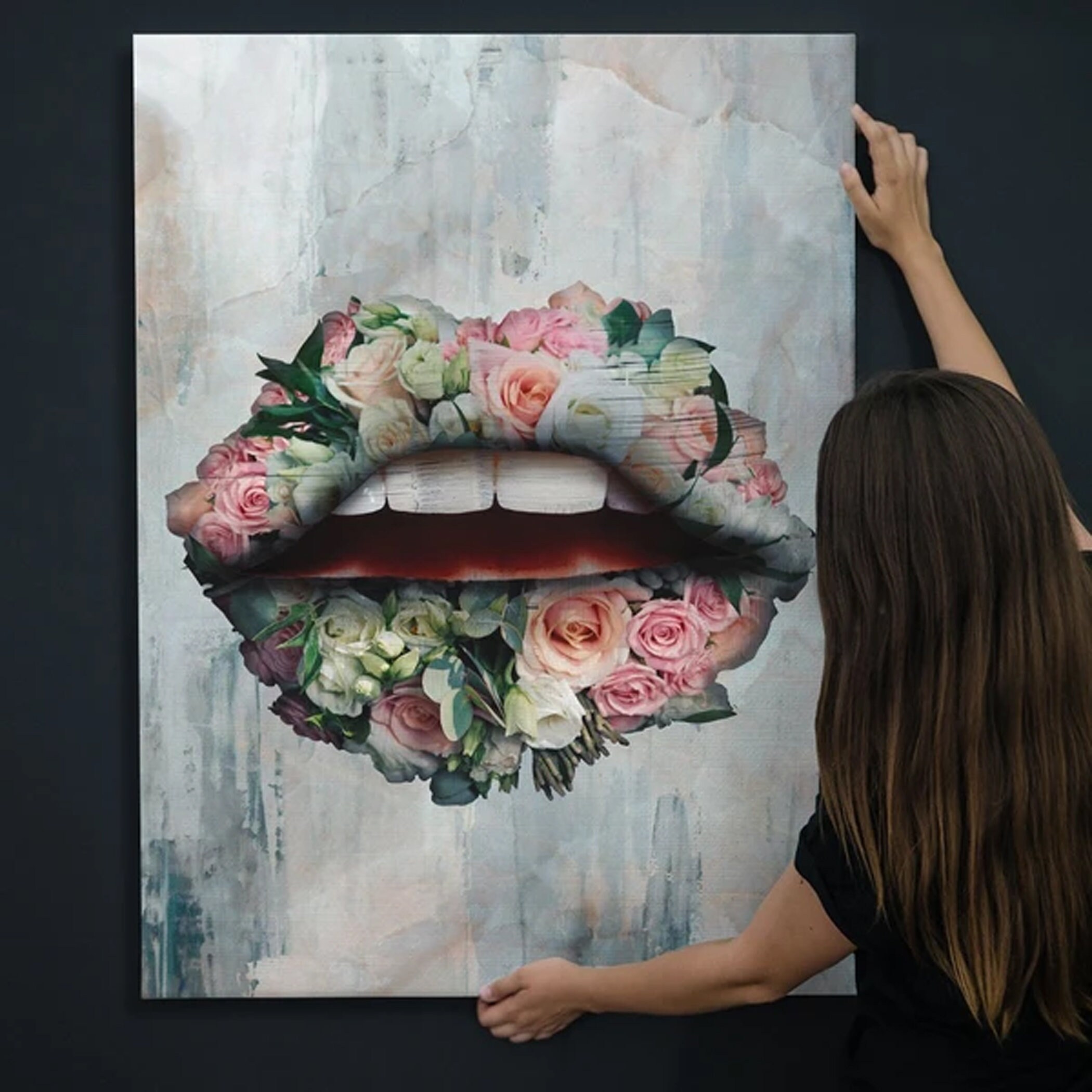 Bouquet Lips Canvas Wall Art Abstract Poster Print, Fashion Modern Art ...