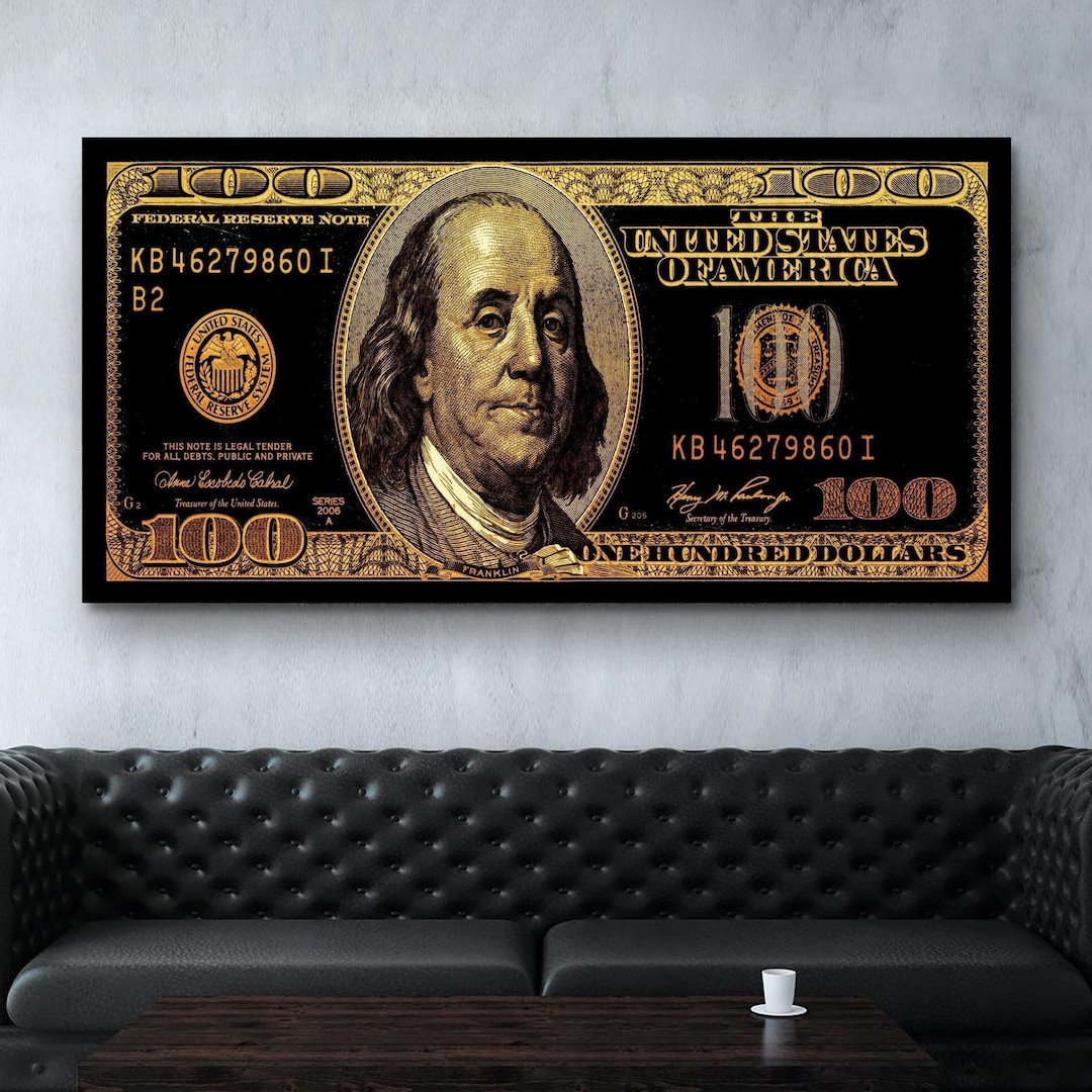 100 Dollar Bill Benjamin Gold Standard Canvas Wall Art / Poster Print ...