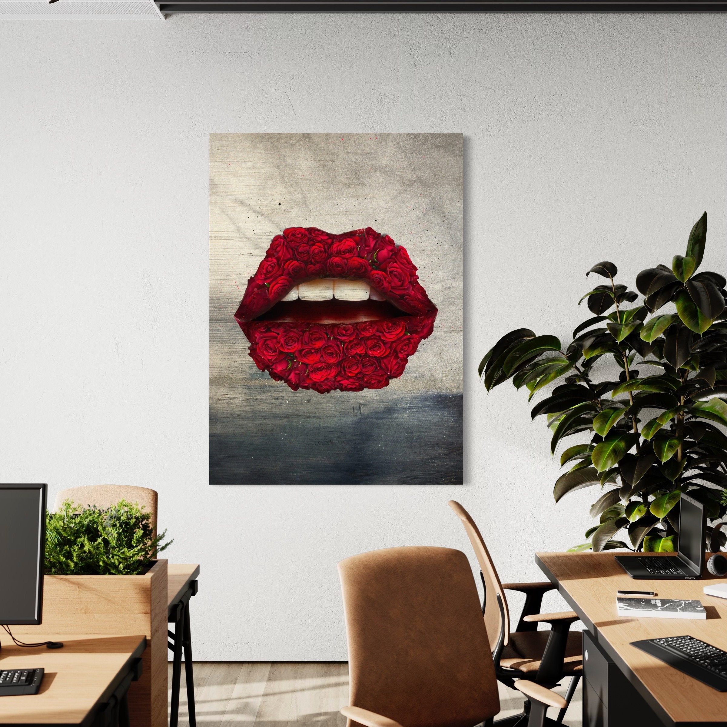 Red Rose Lips Canvas / Poster Wall Art Print Modern Abstract - Etsy