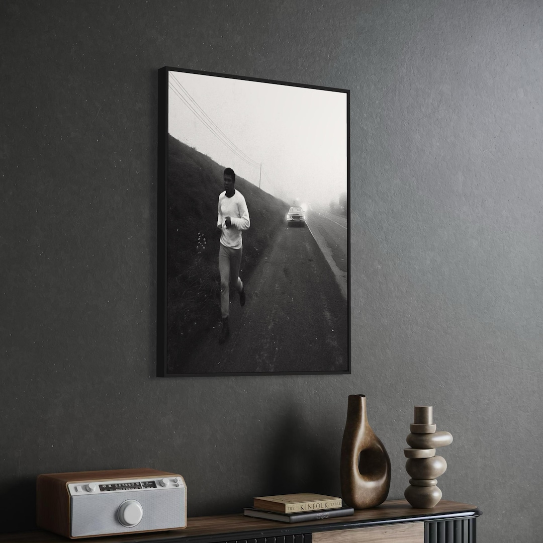 Muhammad Ali Running Along the Side of the Road Canvas Wall Art ...