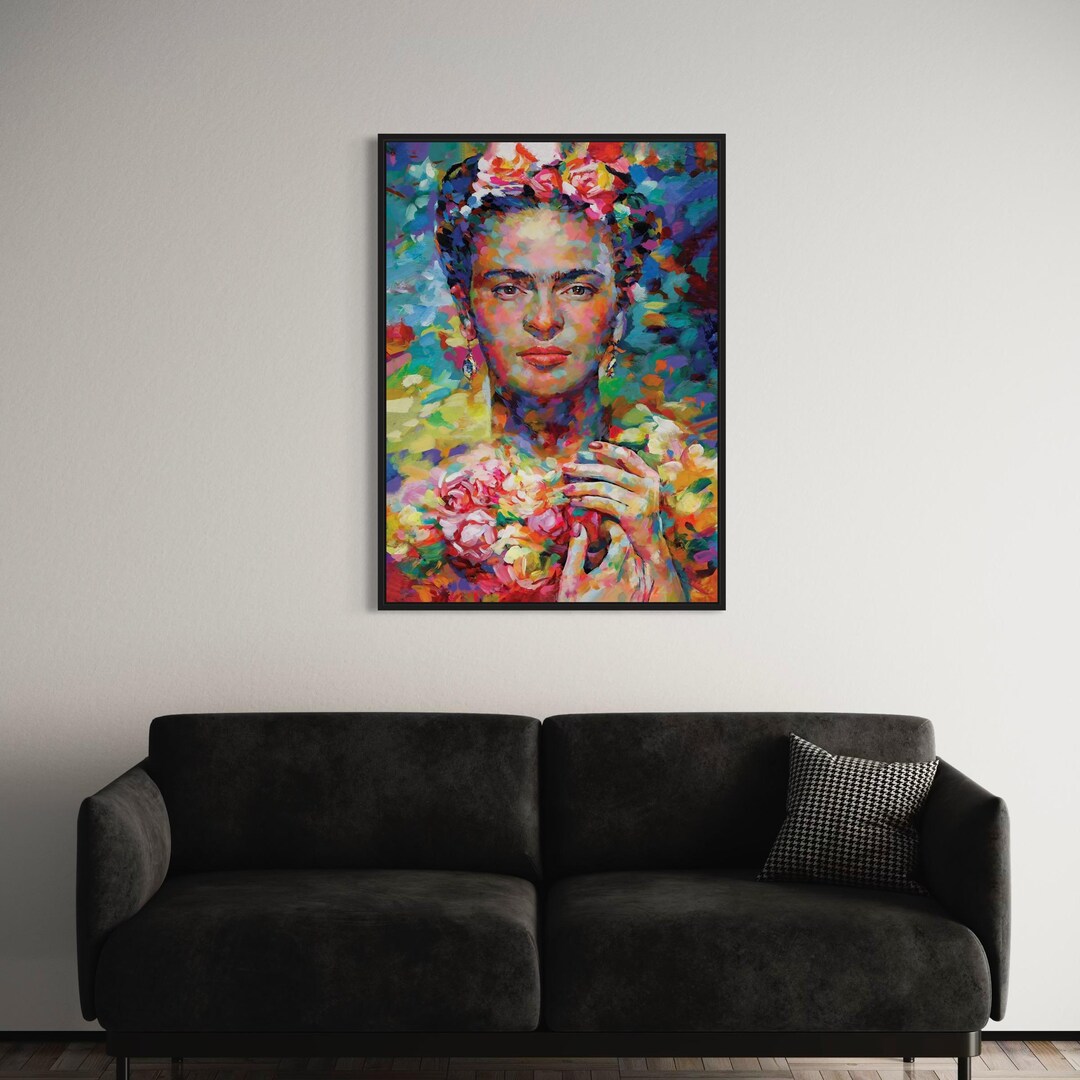 Frida Kahlo Floral Canvas Wall Art | Poster Print Colorful Portrait ...