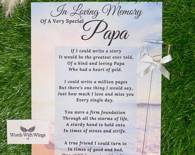 In Loving Memory of A Very Special Papa Grave Card Funeral Tribute Papa ...