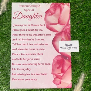 Remembering A Special Daughter Grave Card Daughter Funeral Tribute ...