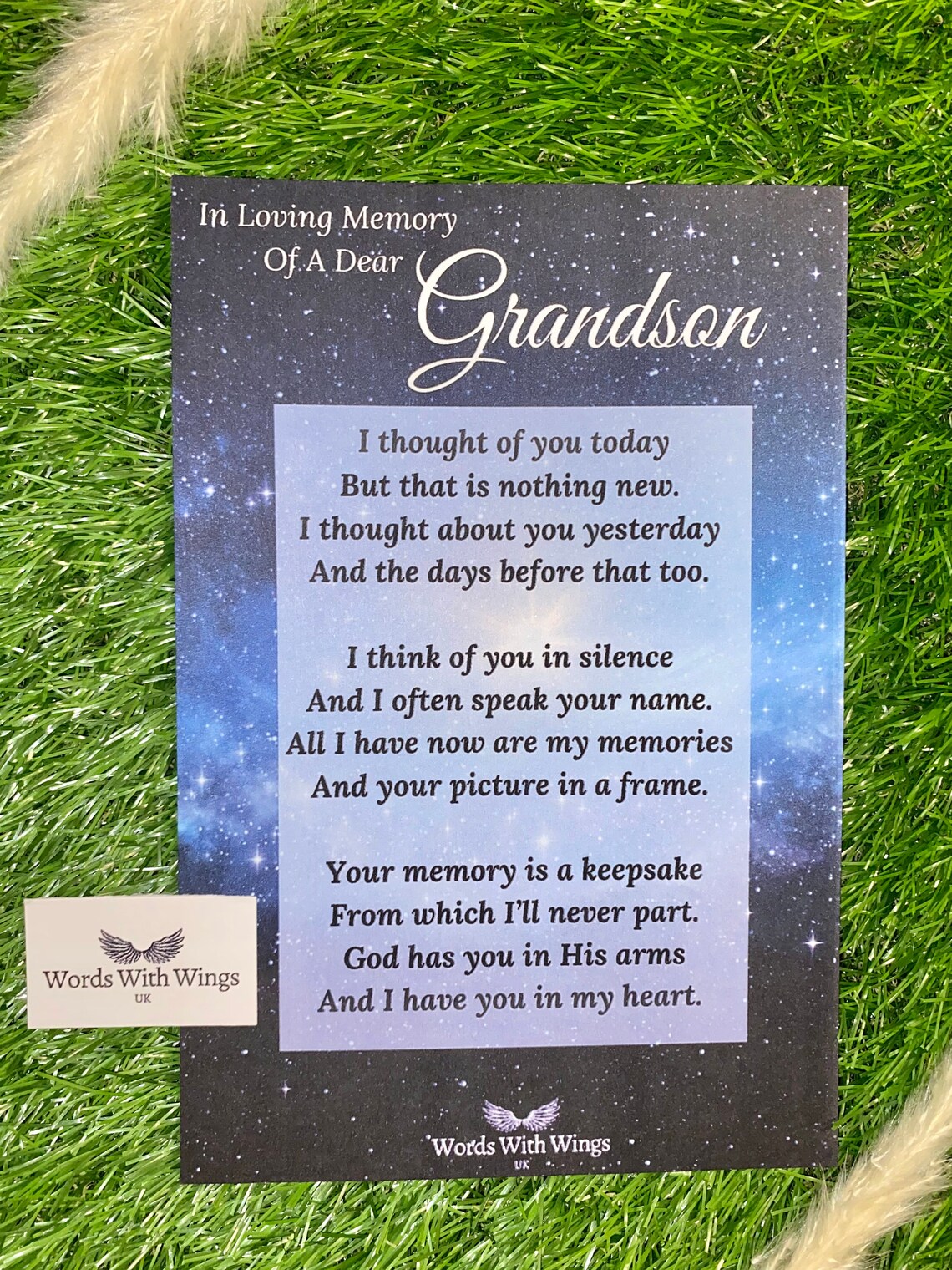 In Loving Memory of A Dear Grandson Grave Card | Funeral Tribute ...