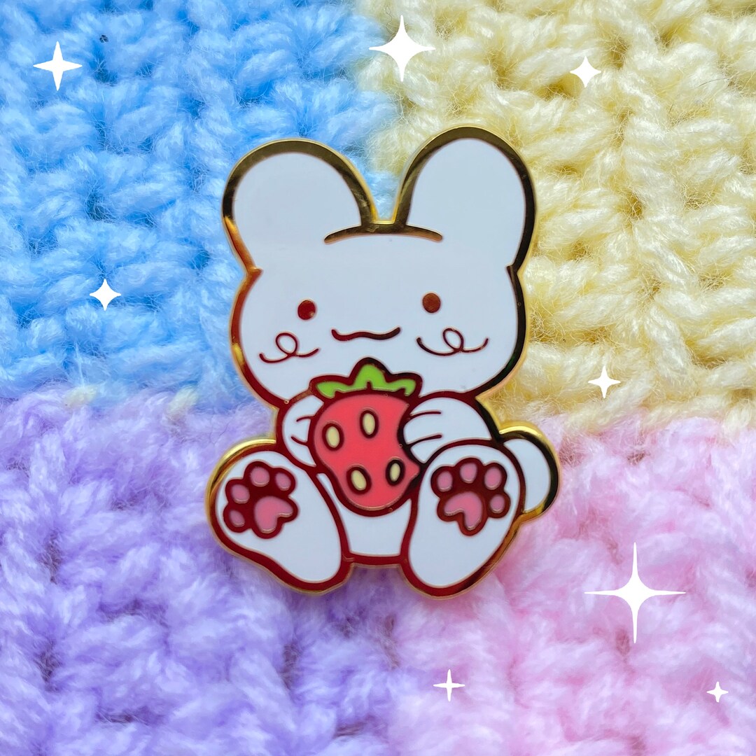 Cute Strawberry Bunny Gold Enamel Pin - Etsy
