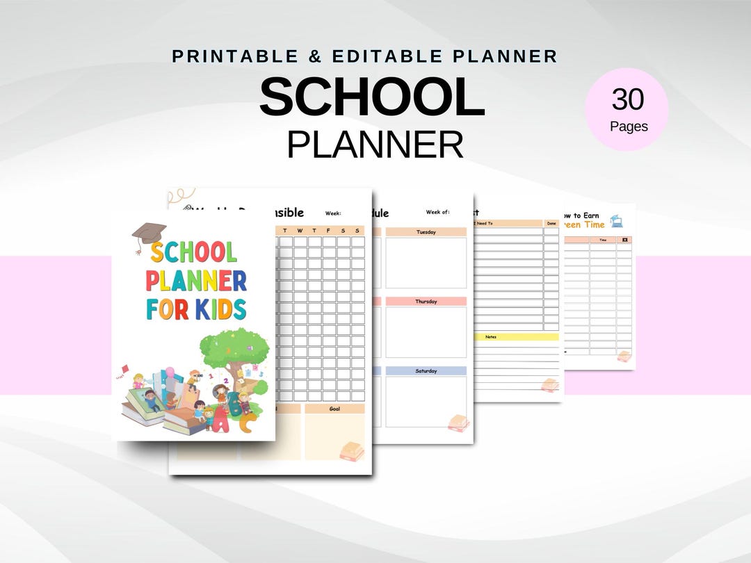 Kids School Planner | Editable & Printable School Organizer | Fun and ...