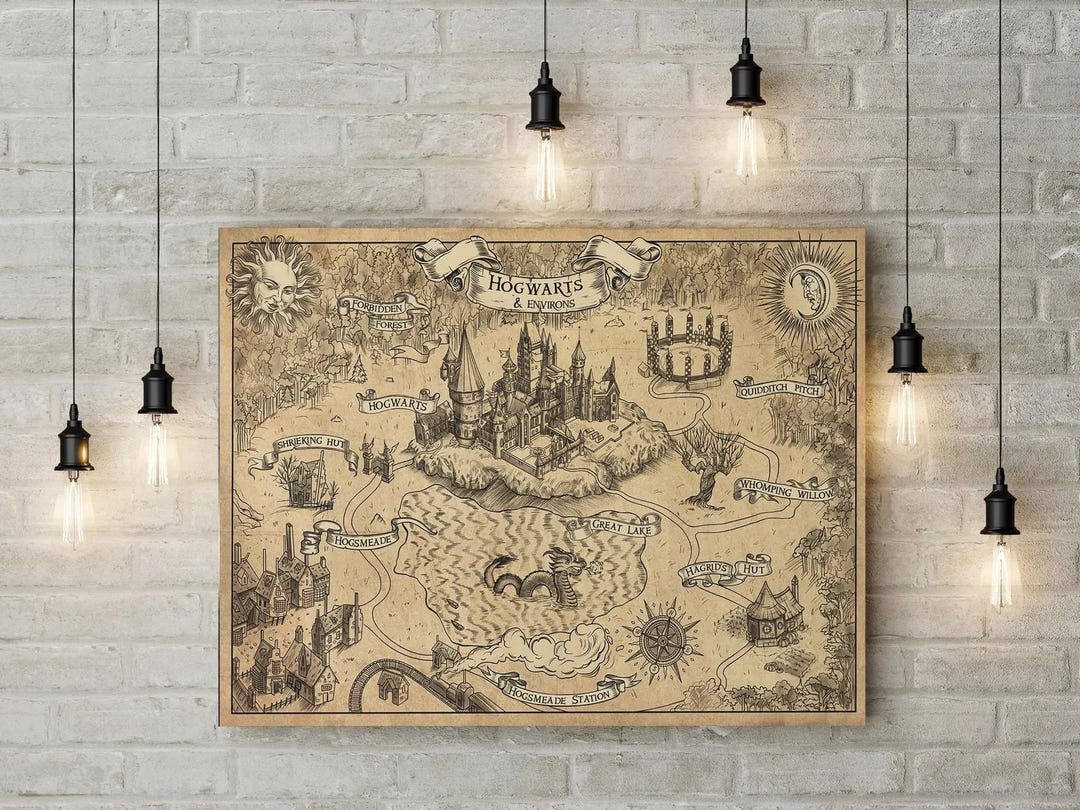 Wizard Map Canvas Poster, Movie Series Map Canvas, Fantasy Movie Series ...
