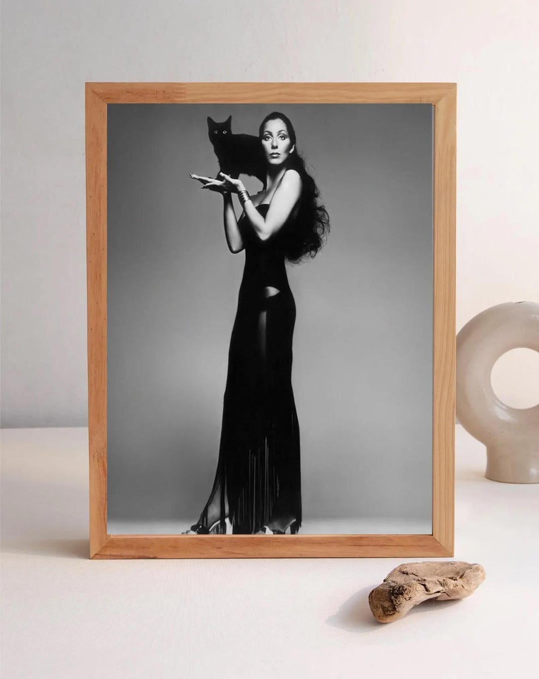 Cher and Cat Wall Art – Black and White Vintage Music Poster – Retro ...