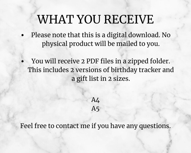 Printable, Fillable Birthday Tracker and Gift List Template | Birthday ...