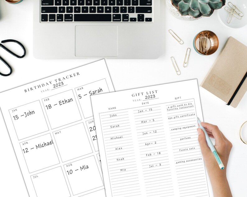 Printable, Fillable Birthday Tracker and Gift List Template | Birthday ...