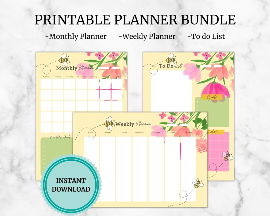 Busy Bee Planner Printable Bundle, Productivity Planner, Downloadable ...