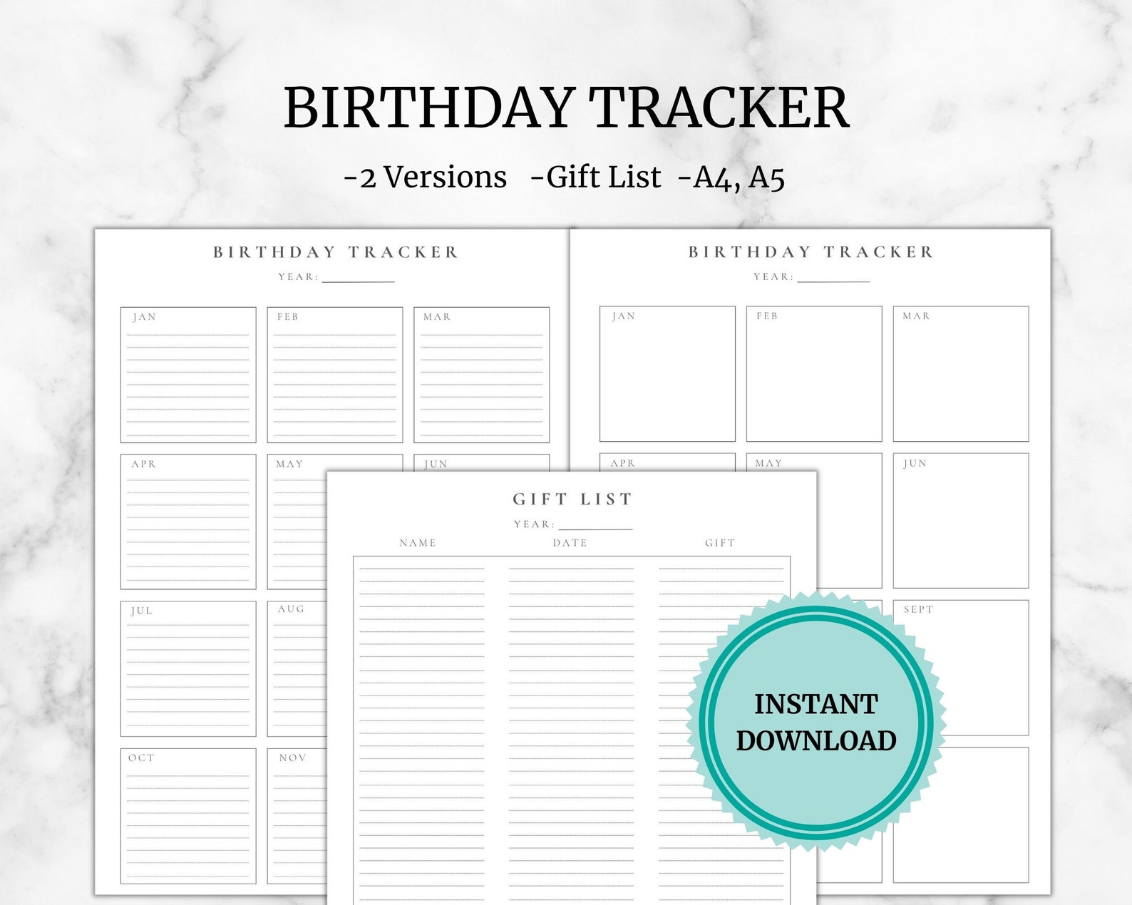 Printable, Fillable Birthday Tracker and Gift List Template | Birthday ...