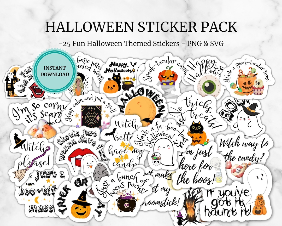 Printable Spooky Delights Halloween Sticker Pack - 25 Unique Designs ...