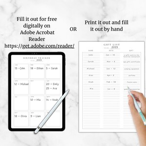 Printable, Fillable Birthday Tracker and Gift List Template | Birthday ...