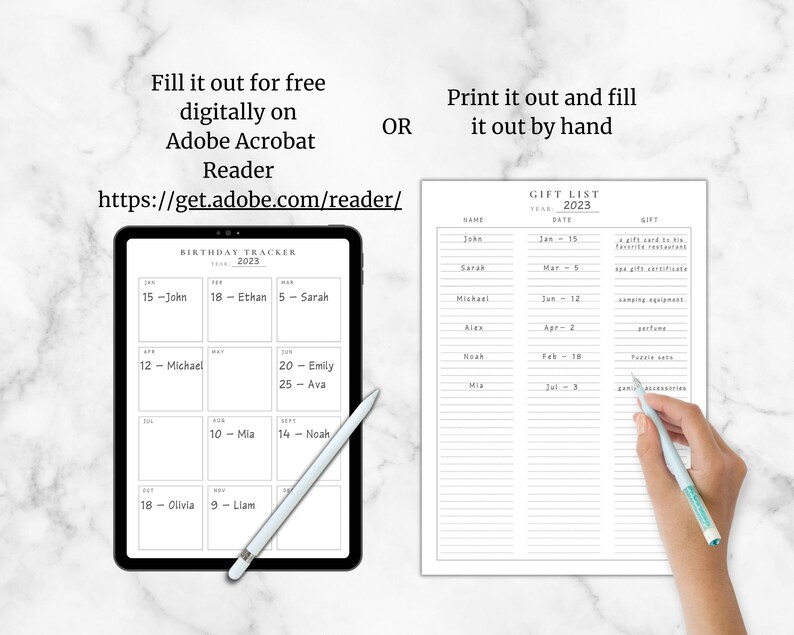 Printable, Fillable Birthday Tracker and Gift List Template | Birthday ...