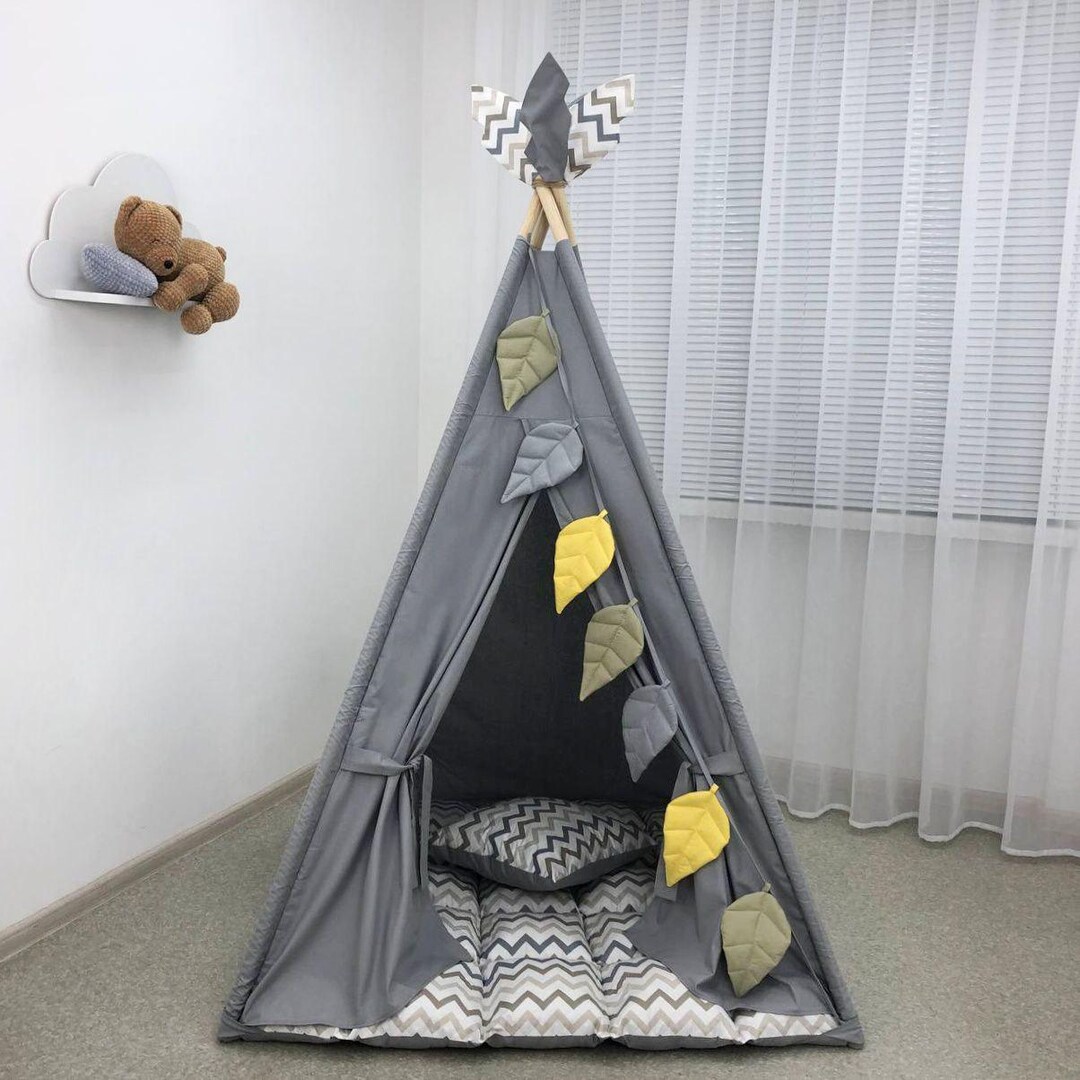 Gray Leafy Teepee Leaves Play Tent Forest Playhouse - Etsy