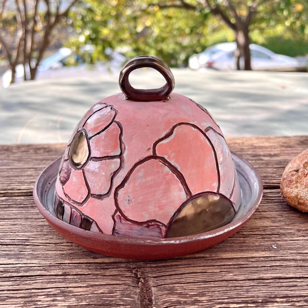 Handpainted Pink Floral Butter Dish,colorful Ceramic Butter Dish With ...