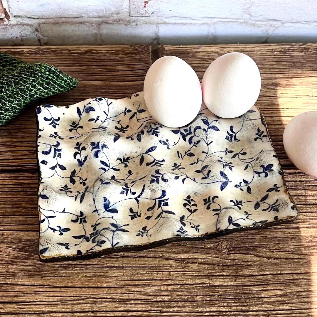White Floral Rustic Ceramic Egg Tray ,12grids Egg Tray,handmade Egg ...