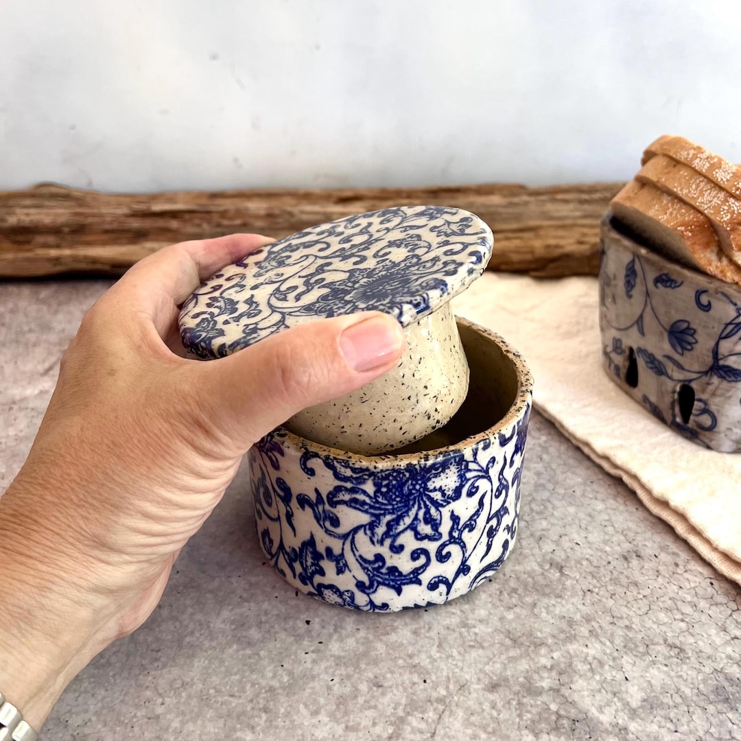 Blue Willow Butter Dish ,french Butter Crock,vintage Style Butter Dish ...