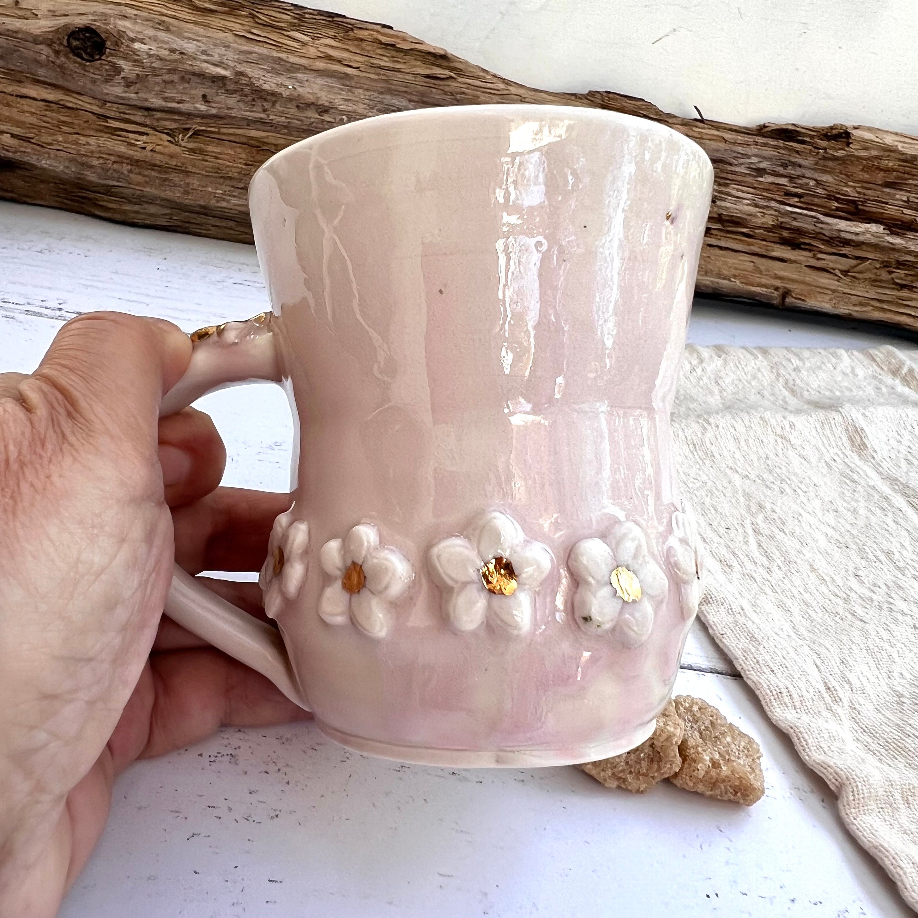 Set Pink Porcelain Mug and Cuplarge Coffee Mug shabi Chic - Etsy