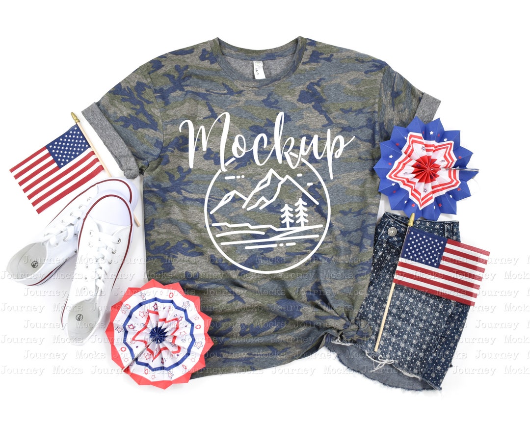 4th of July Mockup | LAT 6901 Vintage Camo | Unisex T-shirt Mock up ...