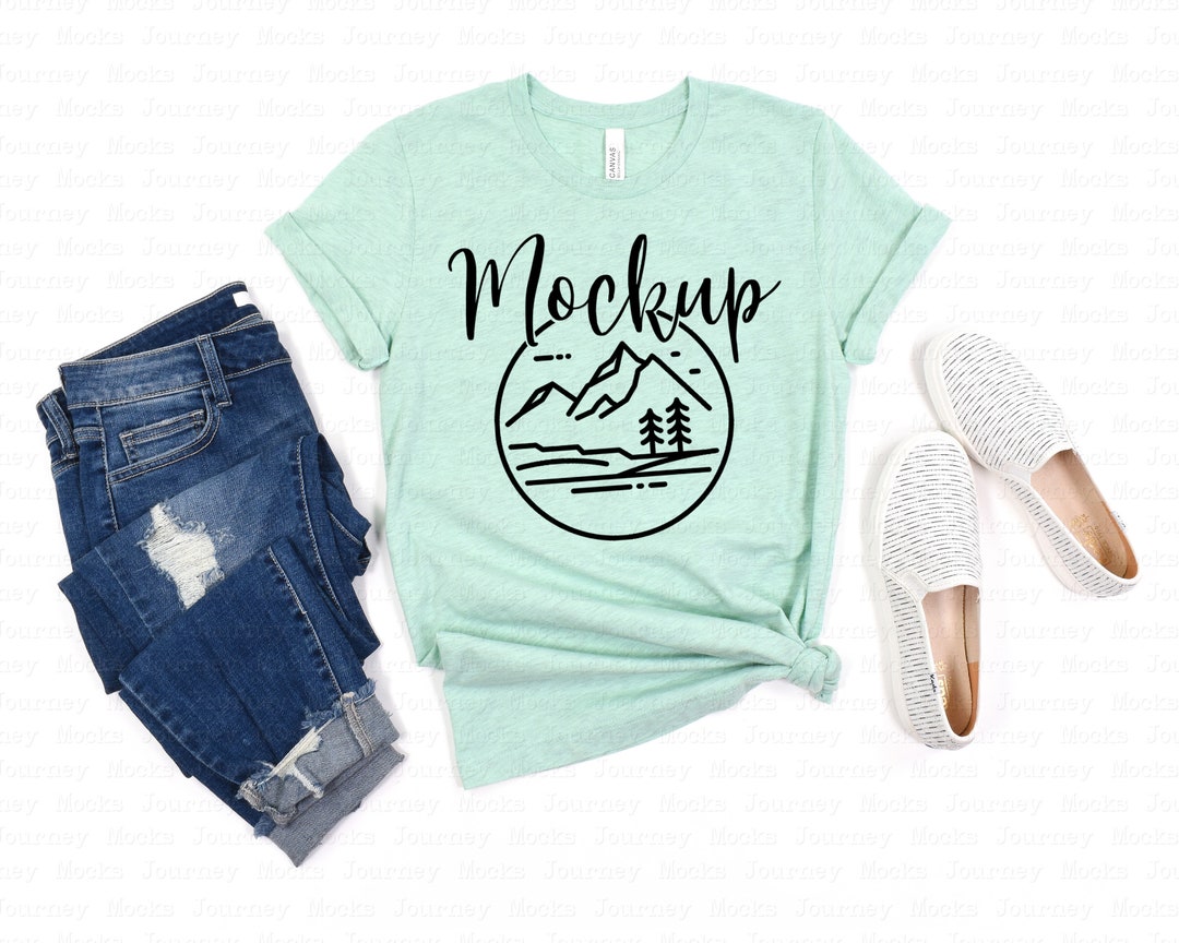 3001 Heather Prism Mint | Bella Canvas 3001 Mockup | Bella Leinwand ...
