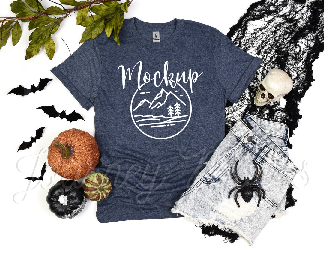 Gildan 64000 Halloween Mockup Heather Navy | Gildan 64000 Mockup ...