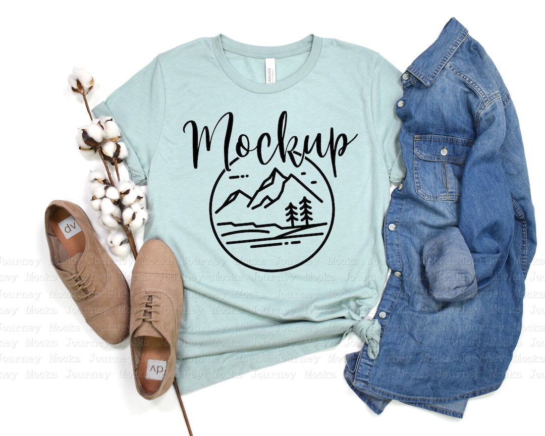 3001 Heather Dusty Blue | Bella Canvas 3001 Mockup | T Shirt Flat Lay ...