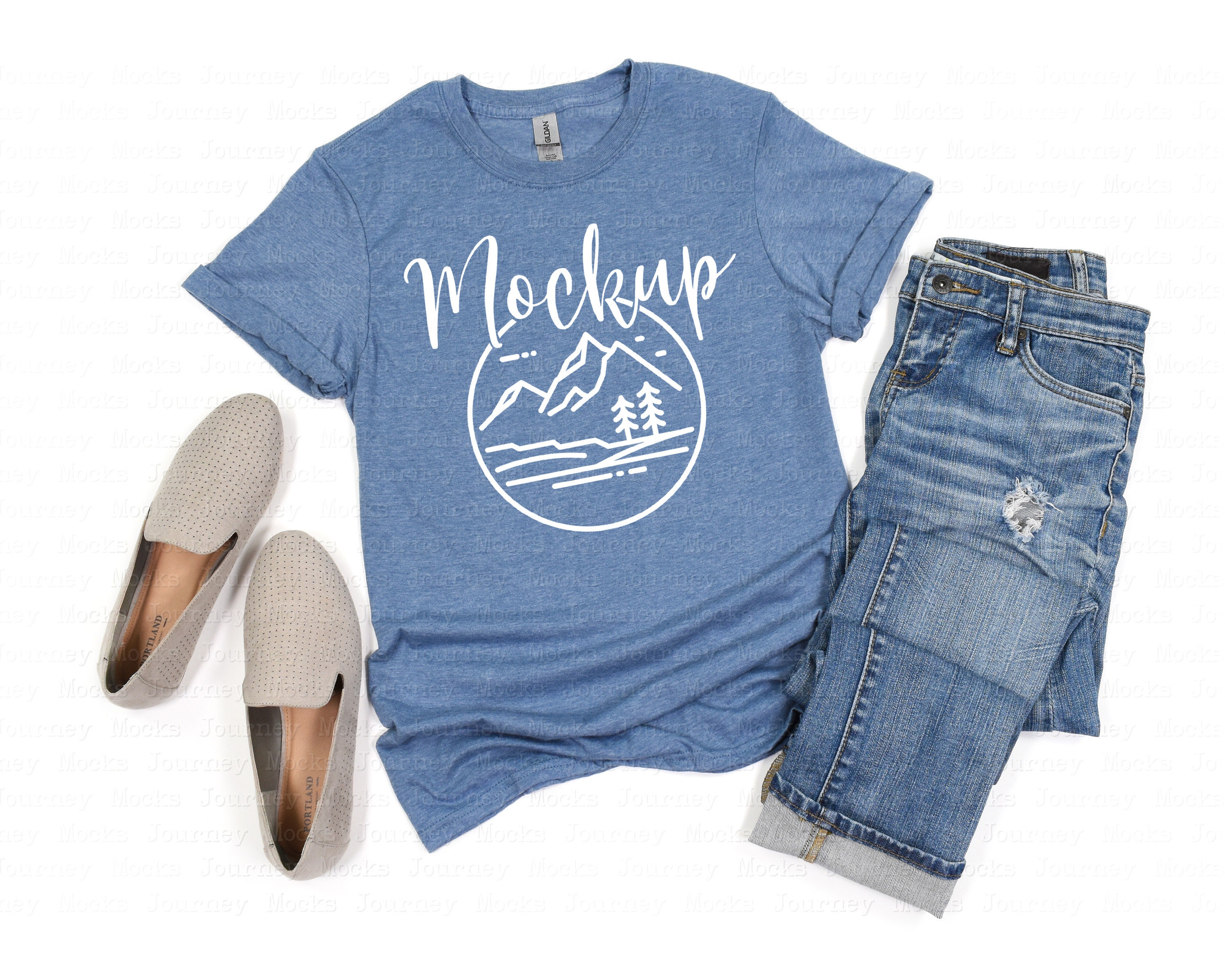 Gildan 64000 Mockup Heather Indigo Gildan Softstyle Tshirt Etsy