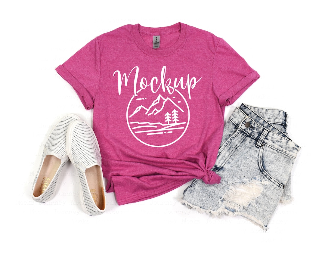 Gildan 64000 Mockup | Heather Berry | Gildan Softstyle Tshirt Mockup ...