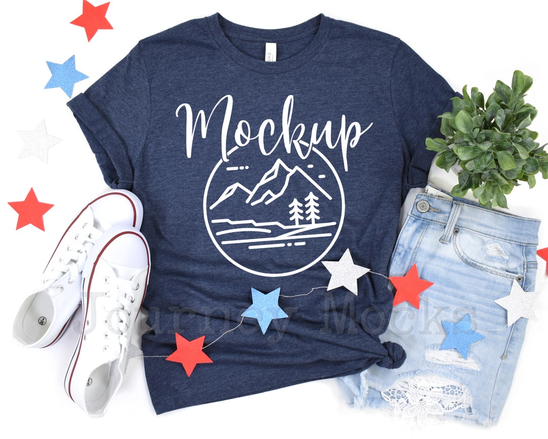 4th of July Mockup | Heather Navy Bella Canvas 3001 Mockup | Styled ...